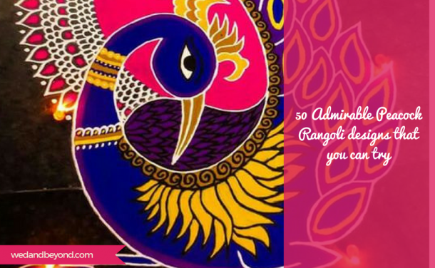 50 Admirable Peacock Rangoli designs that you can try - Wedandbeyond